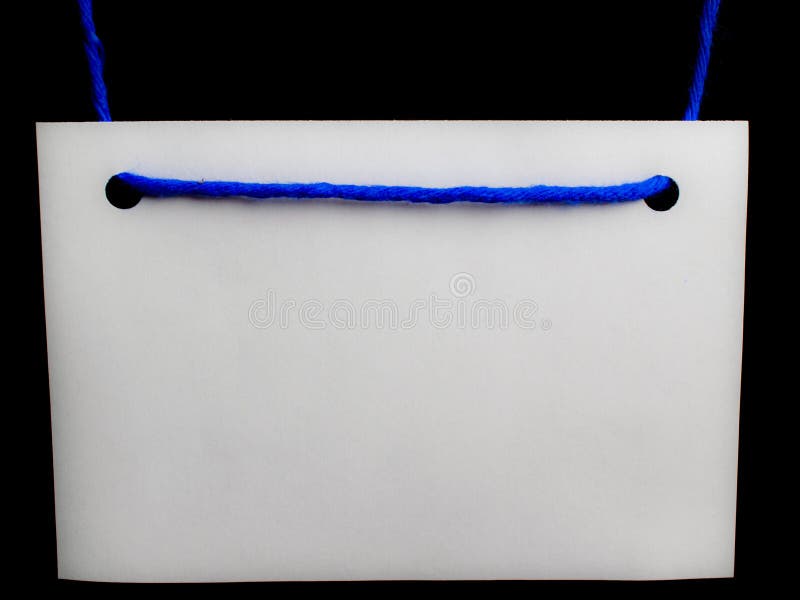 White Blank Note Card with Blue String on Black Background Stock Image ...