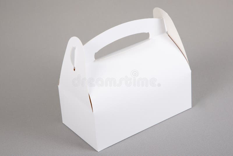 White Blank Paper Pastries Candies Box with Handle in Grey Background ...