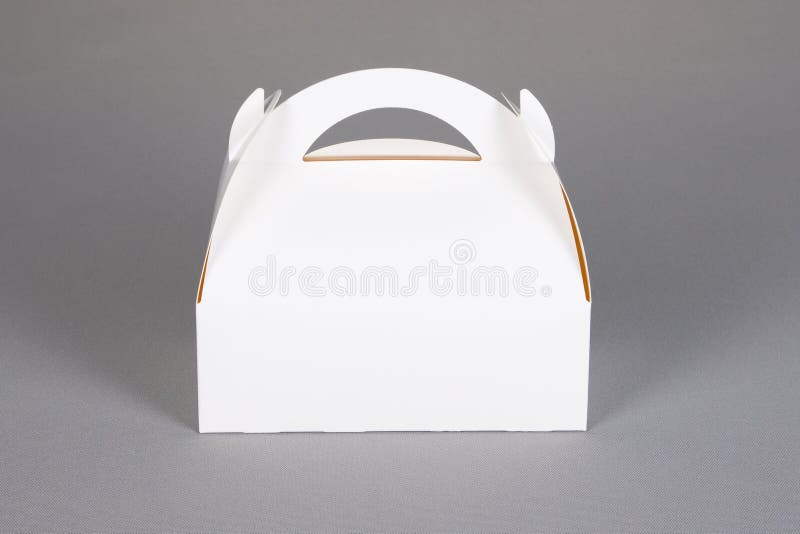 White Blank Paper Pastry Candy Box with Handle in Grey Background for ...