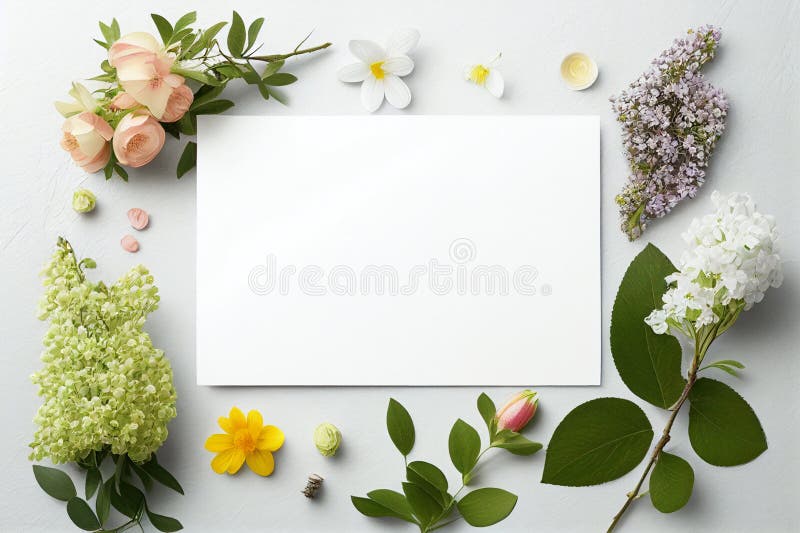 White Blank Paper with Spring Flowers Around Stock Illustration ...
