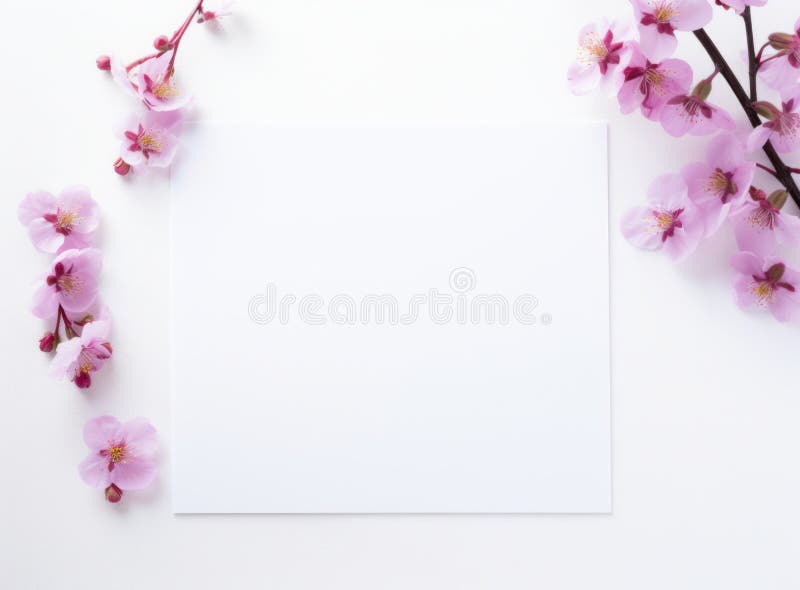 White Blank Paper Square and Pink Flowers Stock Illustration ...