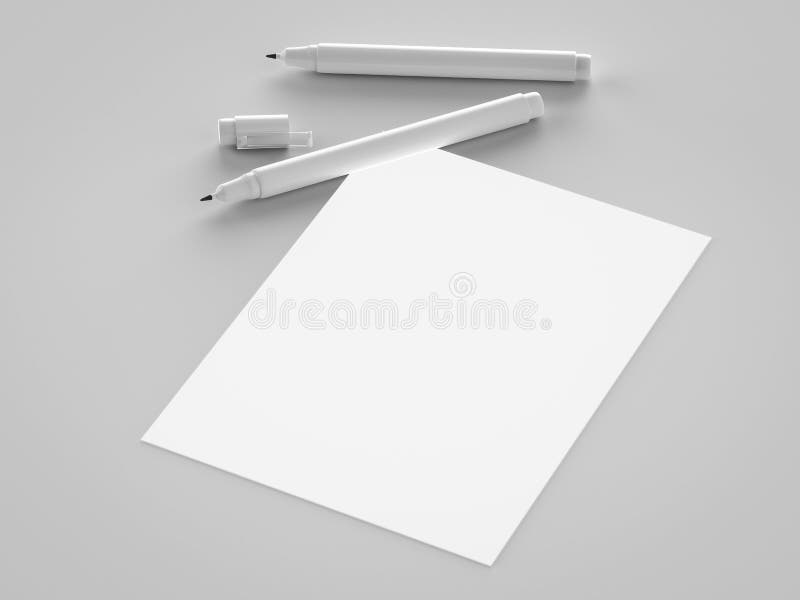 White Blank Paper with White Pens Stock Illustration - Illustration of ...