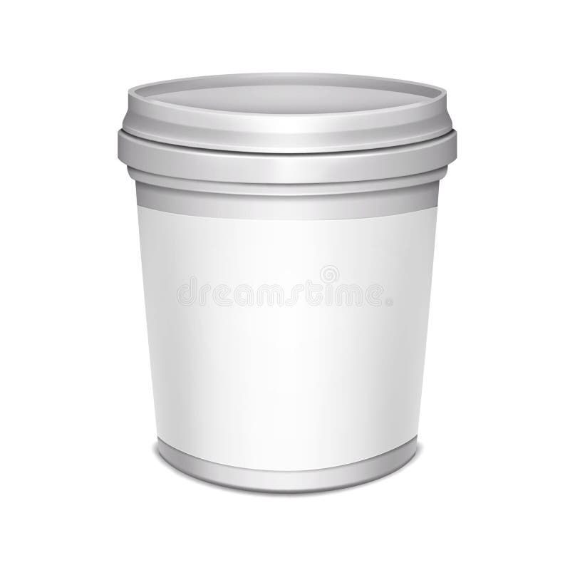 White Blank Plastic Bucket with Lid and Empty Label Vector Mock-up ...