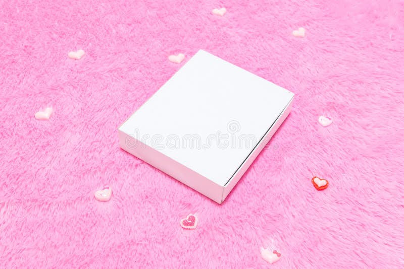 White Blank Rectangle Box Above a Fluffy Pink Carpet Surrounded by Tiny ...
