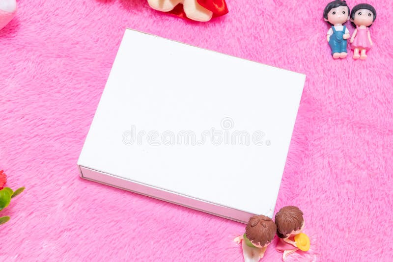 White Blank Rectangle Box Above a Fluffy Pink Carpet Surrounded by ...