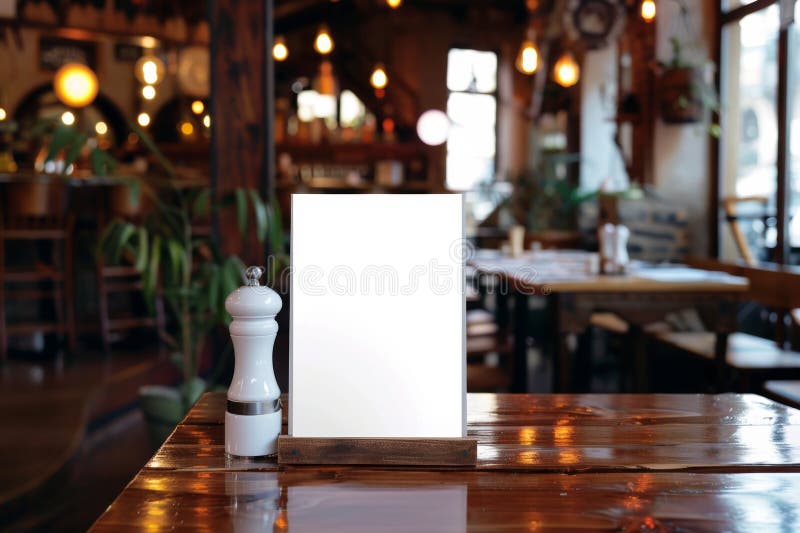 White Blank Restaurant Menu Sign on a Table Stock Photo - Image of ...