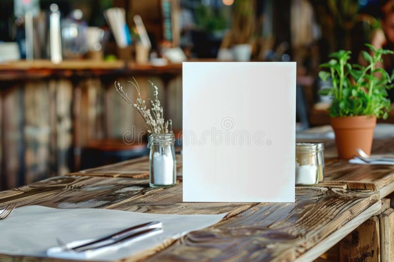 White Blank Restaurant Menu Sign on a Table Stock Image - Image of ...