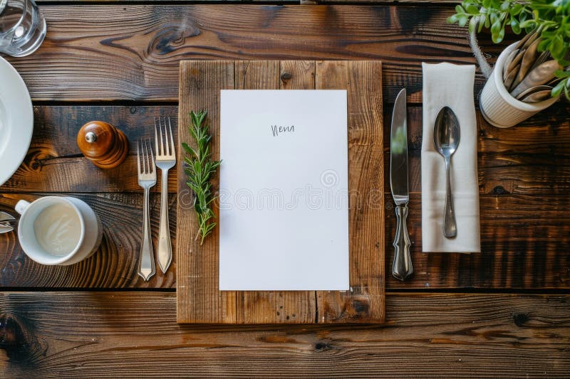 White Blank Restaurant Menu Sign on a Table Stock Photo - Image of ...