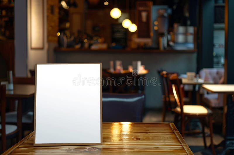 White Blank Restaurant Menu Sign on a Table Stock Image - Image of ...