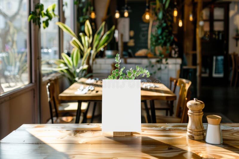 White Blank Restaurant Menu Sign on a Table Stock Image - Image of ...