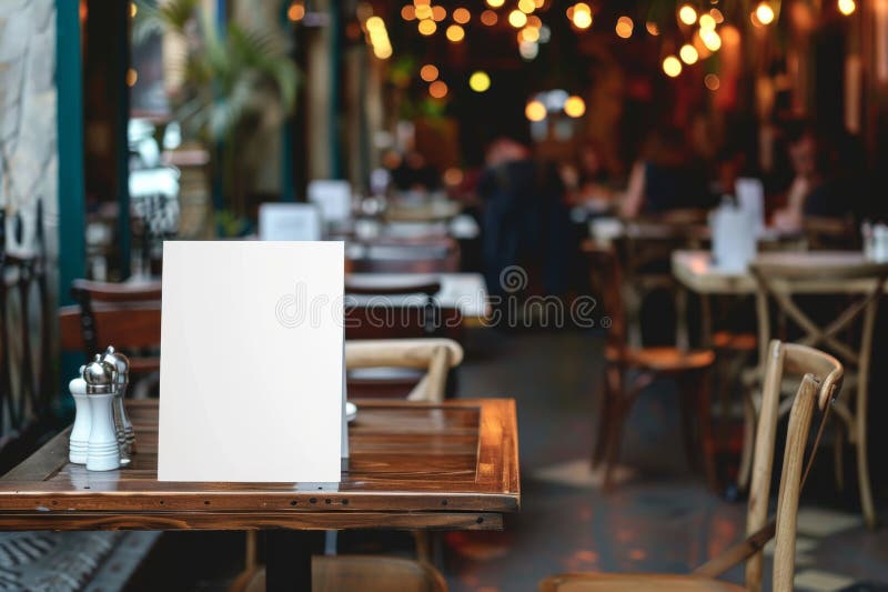 White Blank Restaurant Menu Sign on a Table Stock Image - Image of ...