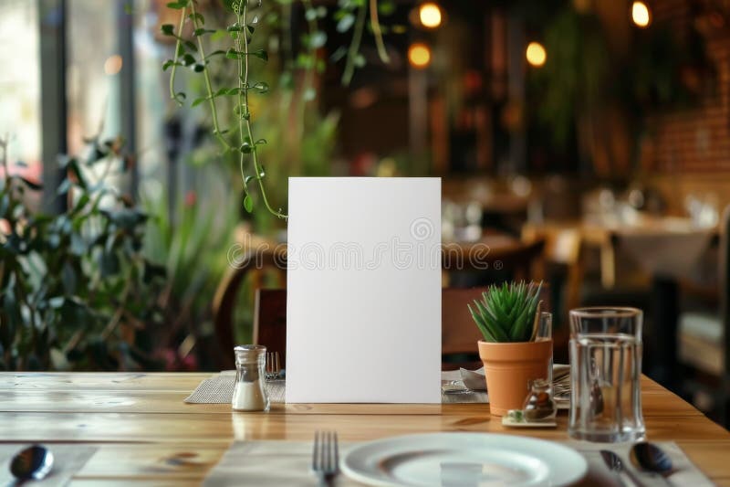 White Blank Restaurant Menu Sign on a Table Stock Image - Image of ...
