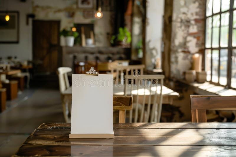 White Blank Restaurant Menu Sign on a Table Stock Image - Image of ...