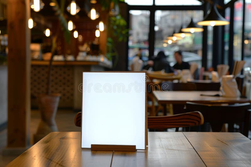 White Blank Restaurant Menu Sign on a Table Stock Image - Image of ...