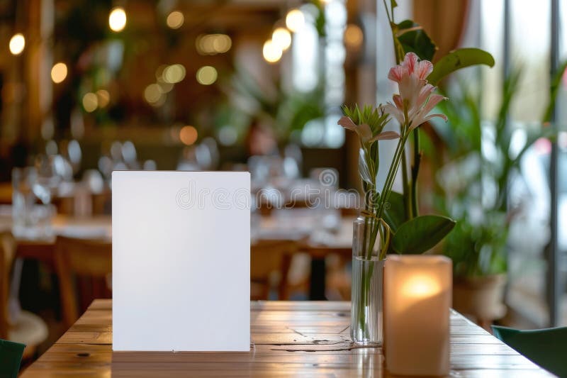 White Blank Restaurant Menu Sign on a Table Stock Photo - Image of ...
