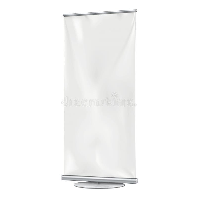 White Blank Roll-up Retractable Banner Stand on Round Base Vector Mock ...