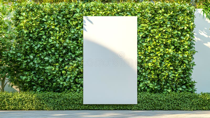 White Blank Screen Sandwich Board Placed Outdoor by Green Tree Hedges ...