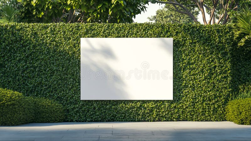 White Blank Screen Sandwich Board Placed Outdoor by Green Tree Hedges ...