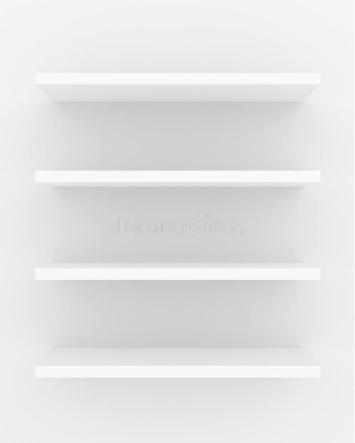 White Blank Showcase Displays Shelf Front View. 3D Rendering Stock ...