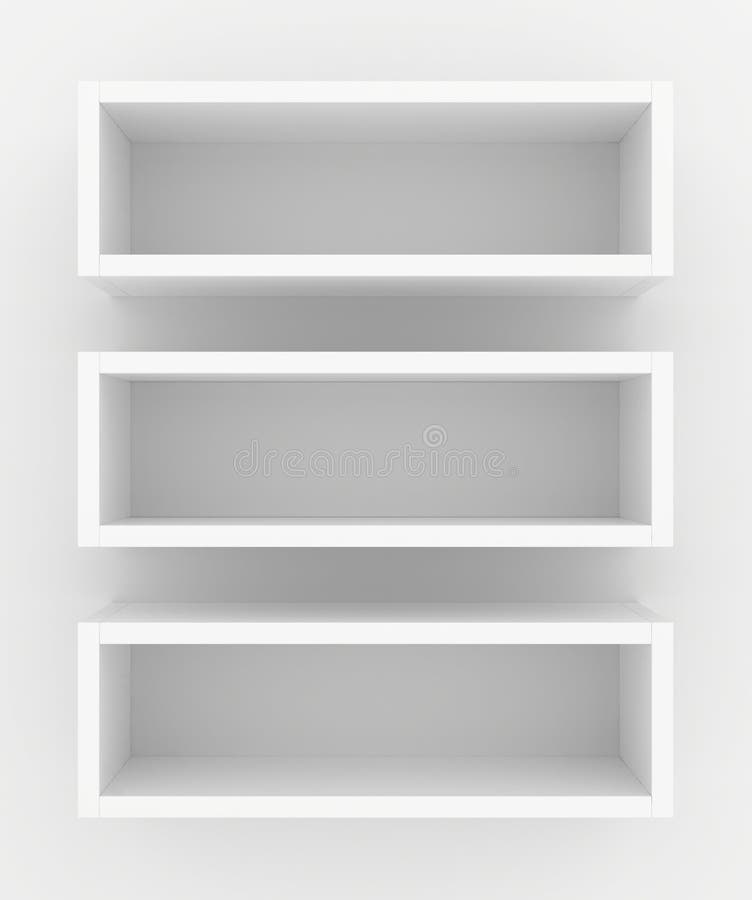 White Blank Showcase Displays Shelves Front View. 3D Rendering Stock ...