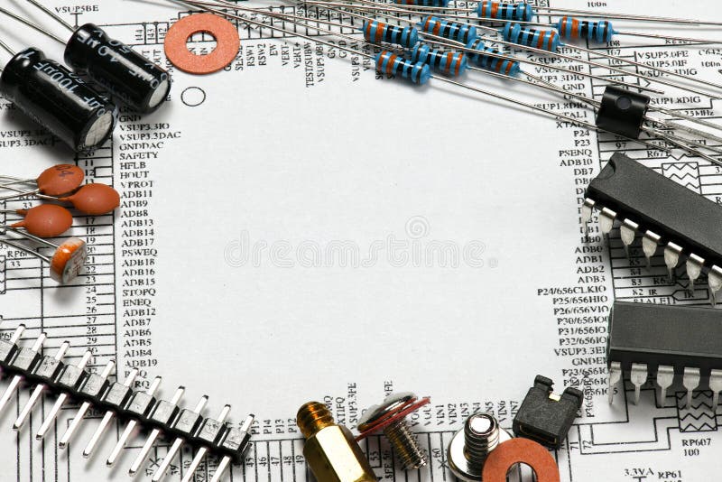 White Blank Space and Closeup of Electronic Components, Unit, Part ...