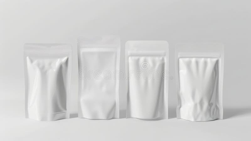 White Blank Standing Pouch Packaging Set on Neutral Background Stock ...