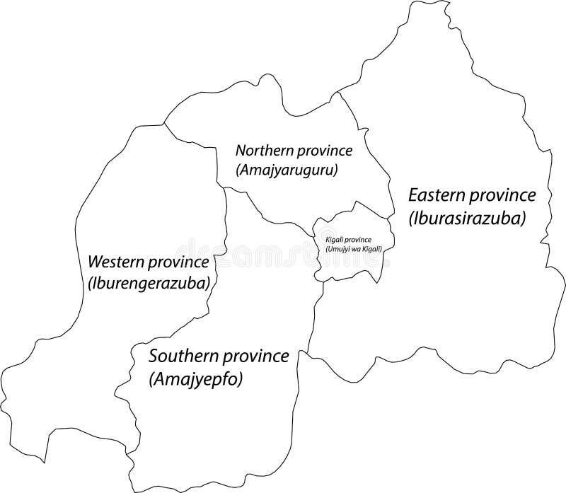 Rwanda Map, Black and White Detailed Outline Regions of the Country ...