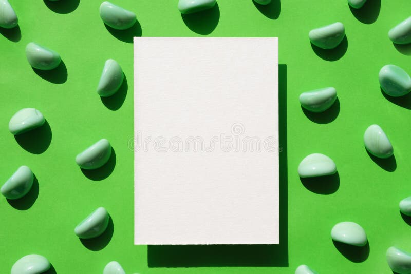 White Blank Vertical Postcard on a Bright Green Background with Green ...