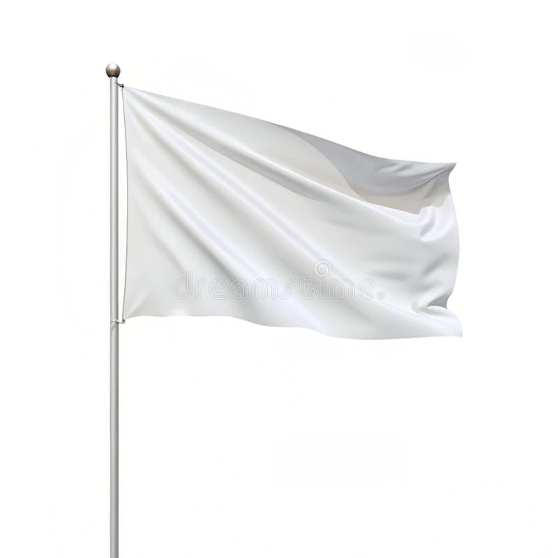Blank Waving Flag on Metal Pole Isolated on White Background Realistic Vector Mock-up. Empty ...