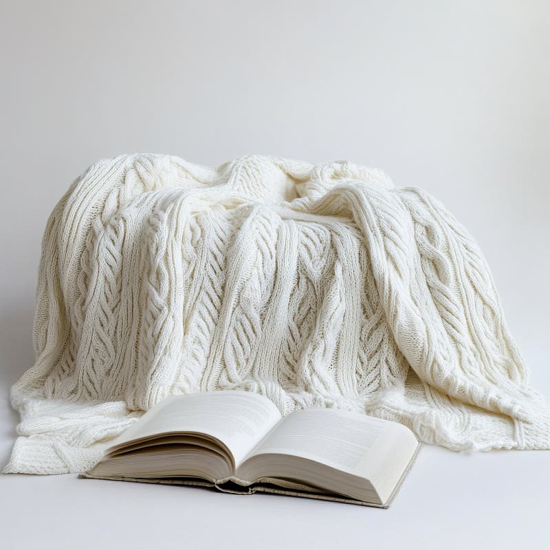 A White Blanket is Laying on a Table Next To a Book Stock Illustration ...