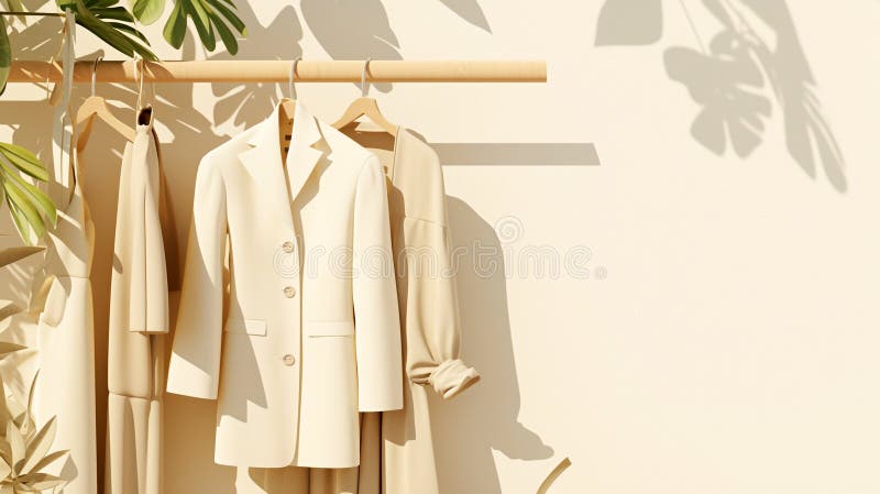 White Blazer Hanging on Wooden Rack in Sunlight Stock Illustration ...