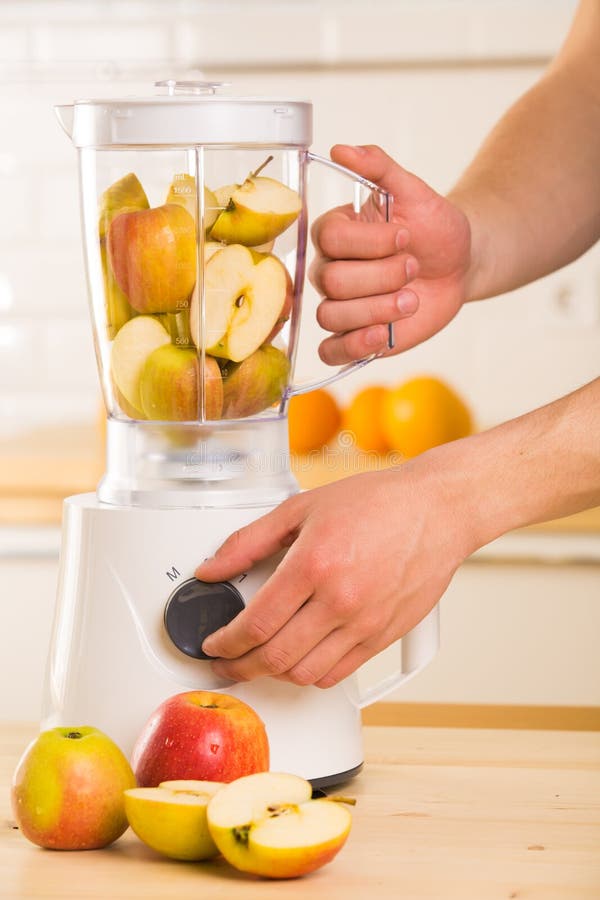 White Blender with Apples on a Wooden Table. Stock Photo - Image of ...