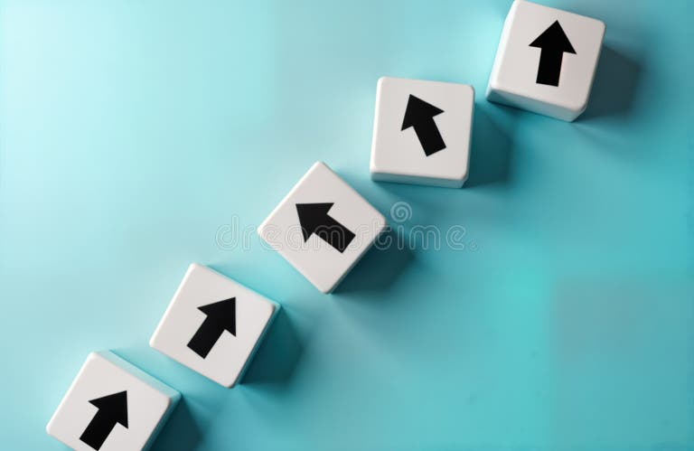 White Blocks with Black Arrows Form Diagonal Upward Path. Concept ...