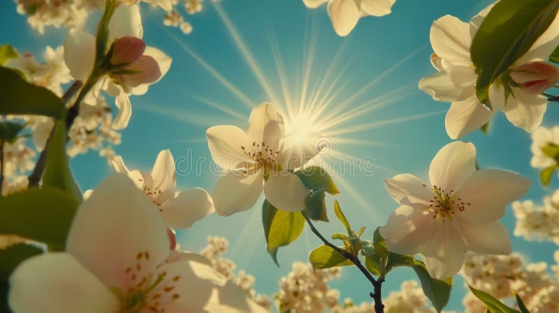 White Blossoms and Bright Sunlight in Spring Stock Illustration ...