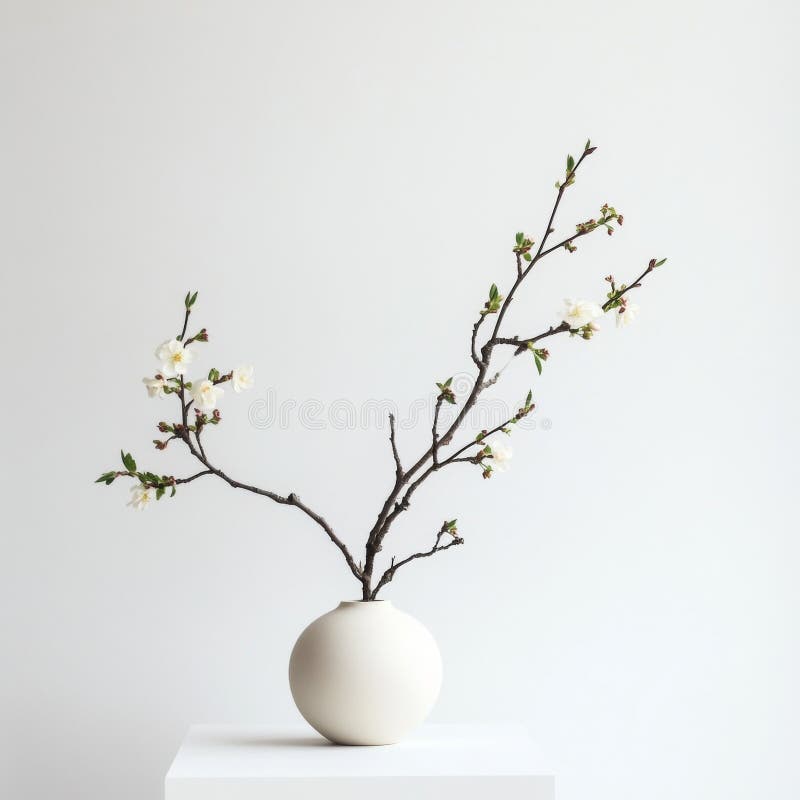 White Blossoms in Minimalist Vase: Spring Decor Stock Illustration ...