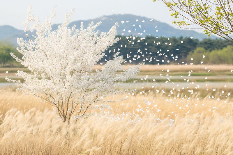 White Blossoms Spring Tree Peaceful Nature Scene Art Wind Calm Soft ...