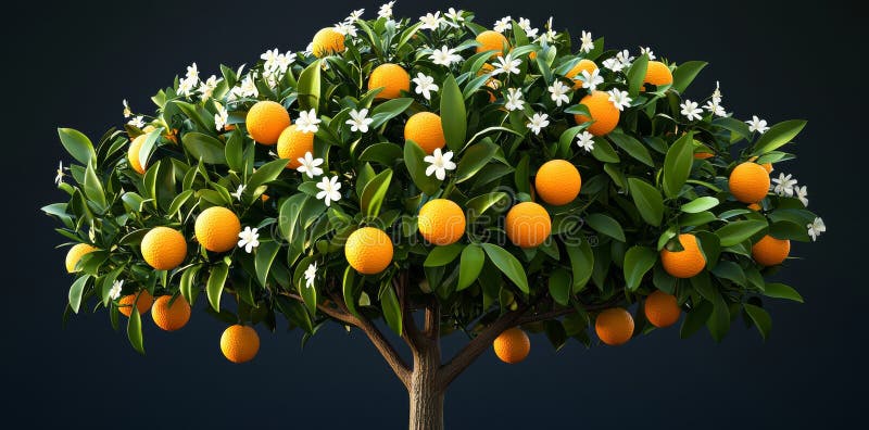 White Blossoms and Vibrant Fruit on an Orange Tree, Still Life, Nature ...