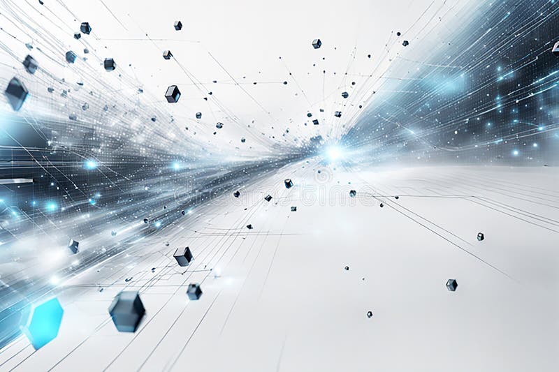 White,blue Abstract Technology Background with a Network Grid and ...