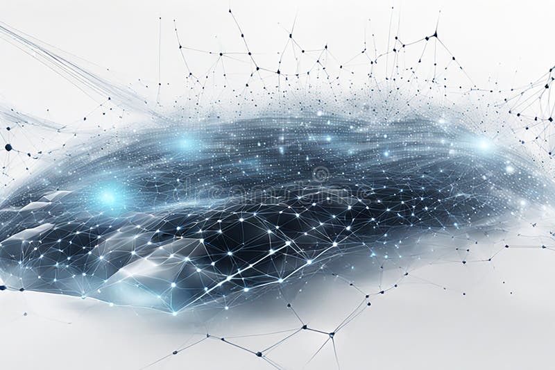 White,blue Abstract Technology Background with a Network Grid and ...