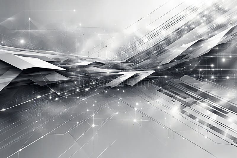 White,gray Abstract Technology Background with a Network Grid and ...