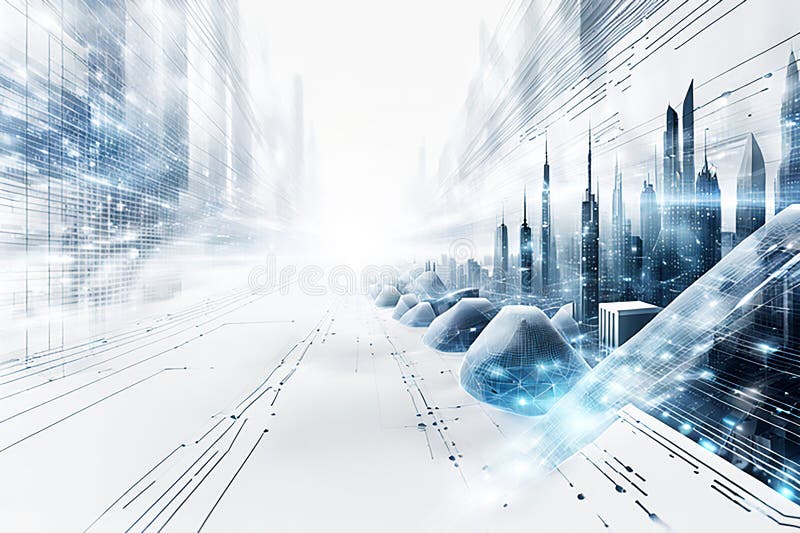 White,blue Abstract Technology Background with a Network Grid and ...