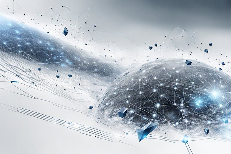 White,blue Abstract Technology Background with a Network Grid and ...