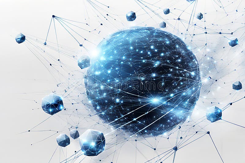 White,blue Abstract Technology Background with a Network Grid and ...