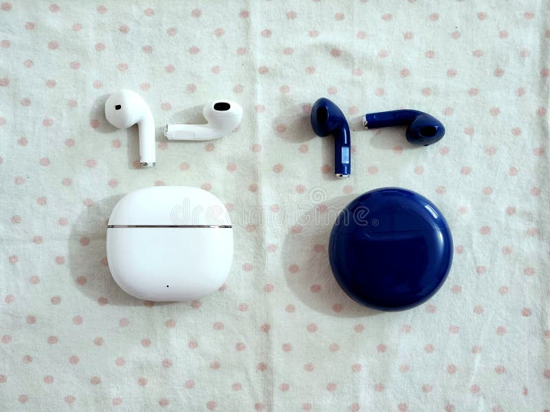 White and Blue AirPod on Table Stock Photo - Image of green, white ...