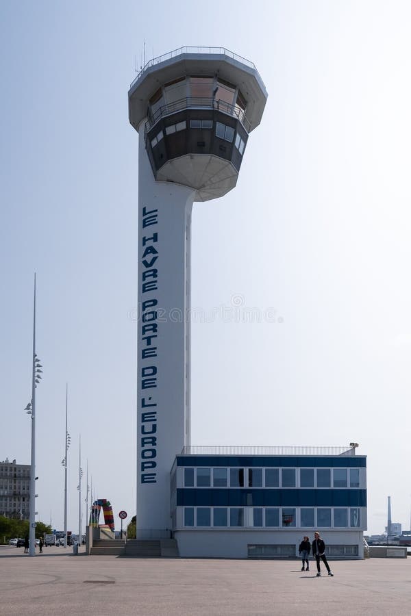 White and Blue Airport Control Tower Editorial Stock Image - Image of ...