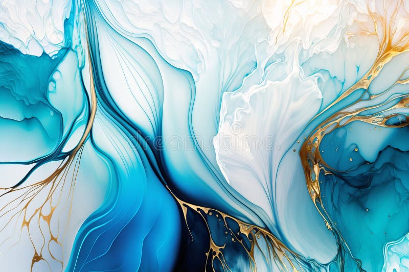 White and Blue Alcohol Ink Pattern, Translucent Background, Fluid Art ...