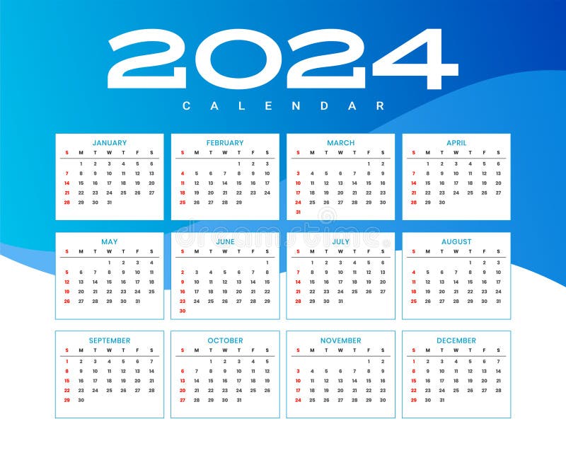 White and Blue 2024 Annual Calendar Template Organize Yearly Task Stock ...