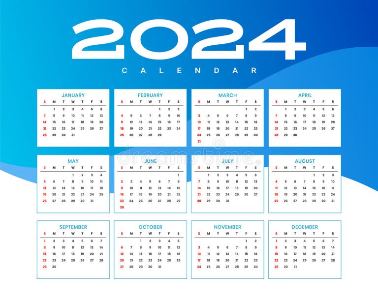 White and Blue 2024 Annual Calendar Template Organize Yearly Task Stock ...