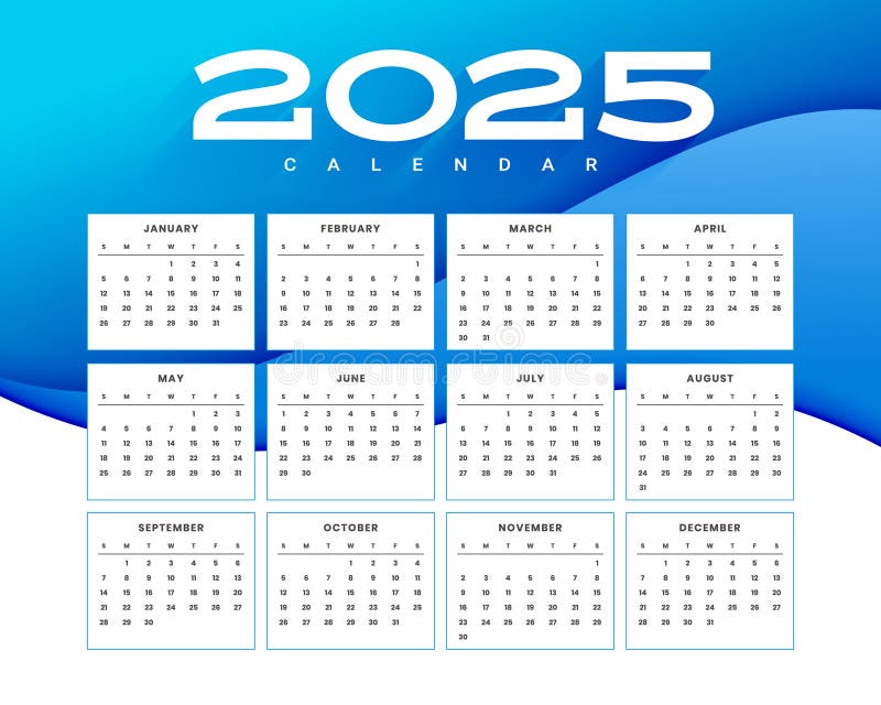 White Blue 2025 Annual Calendar Template Printable Design Stock Vector ...