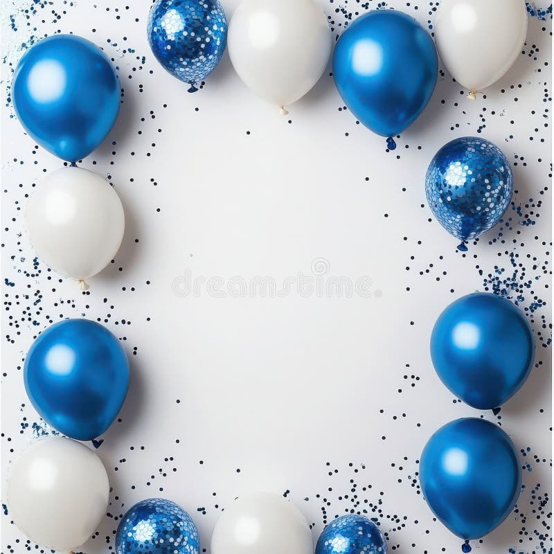 White, Blue Balloon Frame with Confetti Illustration on on Transparent ...